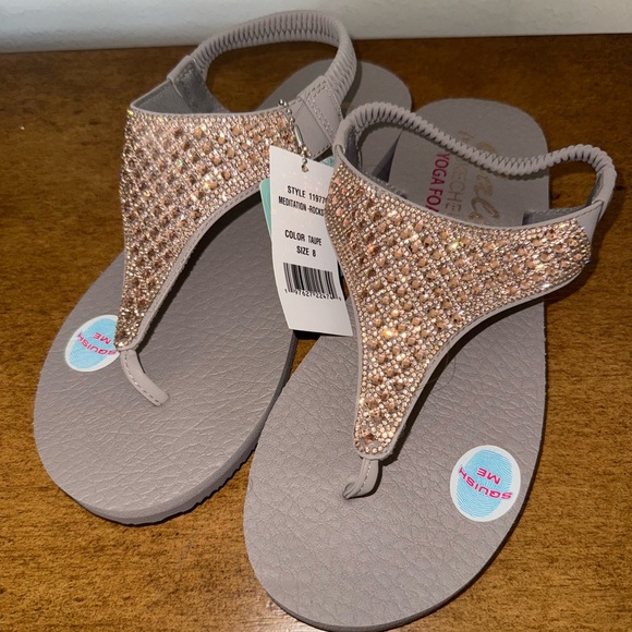Skechers | Shoes | New Skechers Meditation Rockstar Rhinestone Sandals ...